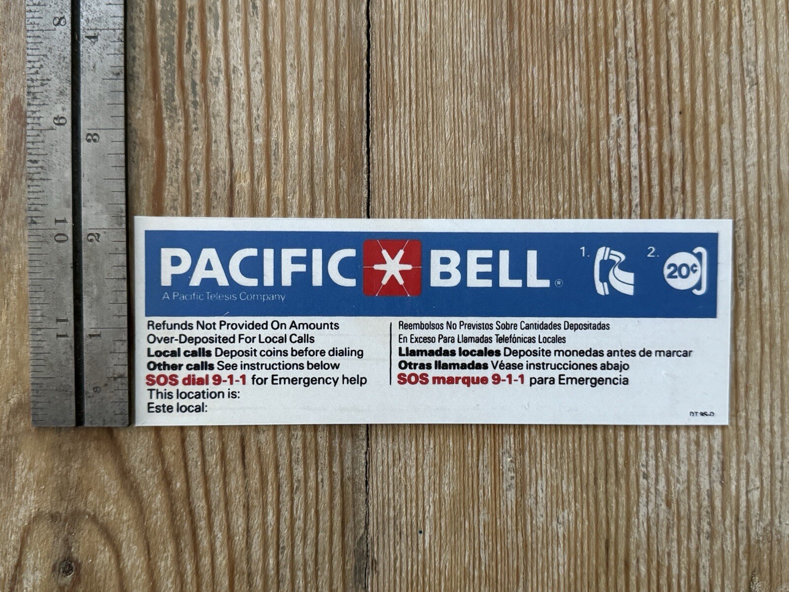 Pacific Bell Payphone Upper Sign Plastic Placard | eBay