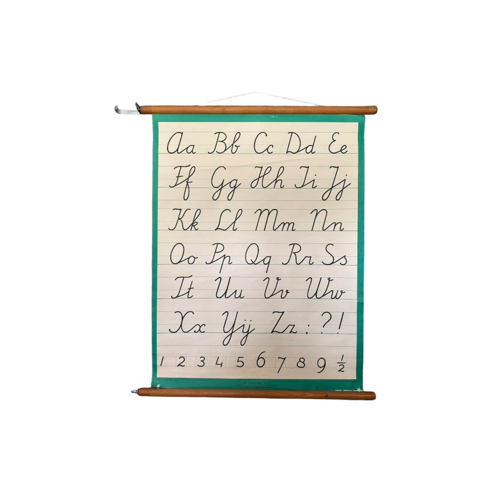 Vintage Dutch School Wall Chart – Cursive Handwriting Poster for Left ...
