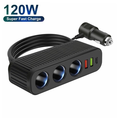 3 Way 12V 24V Multi Socket Car Cigarette Lighter Splitter USB Charger ...