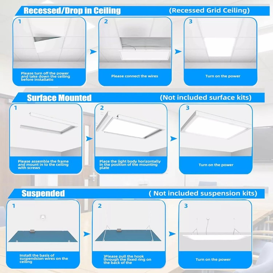 2x4FT LED Panel Lighting, 0-10V Dimmable, 5000K White, Drop Ceiling LED ...