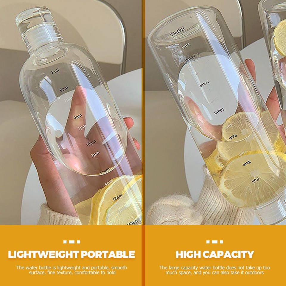 Portable Transparent Water Bottle Glass Drinking Water Bottle with Time ...