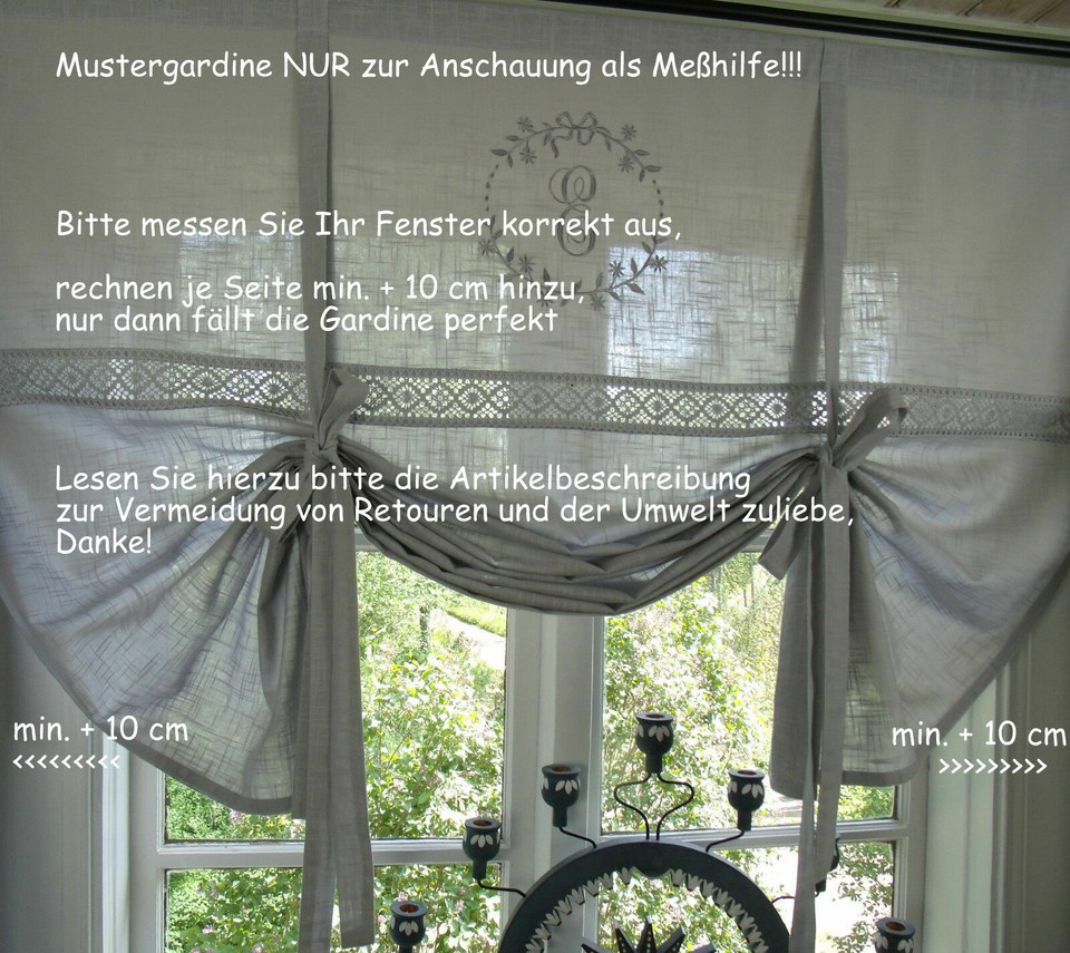 Raff Gardine CRYSTAL GRAU 80x120 LillaBelle Monogramm bestickt Rollo ...