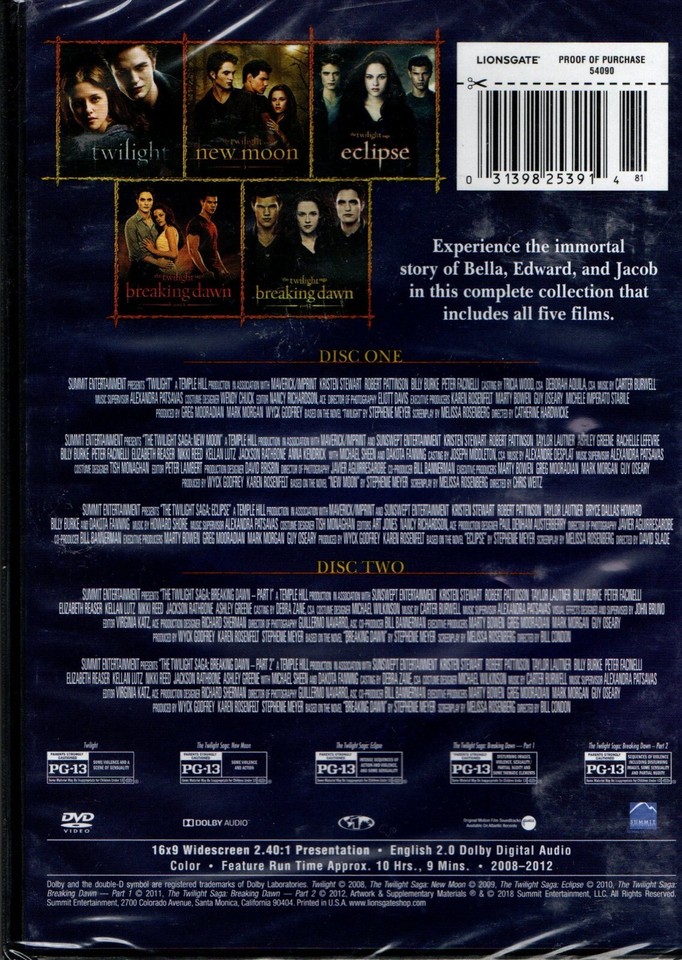 5 Movie Collection The Twilight Saga DVD 2 Discs New Moon Eclipse ...