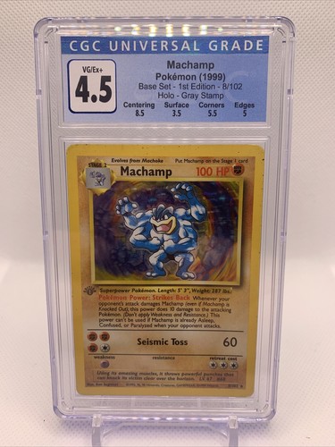 1999 Pokemon (Error) Base Set 1st Edition Holo Machamp 8/102 Gray Stamp ...