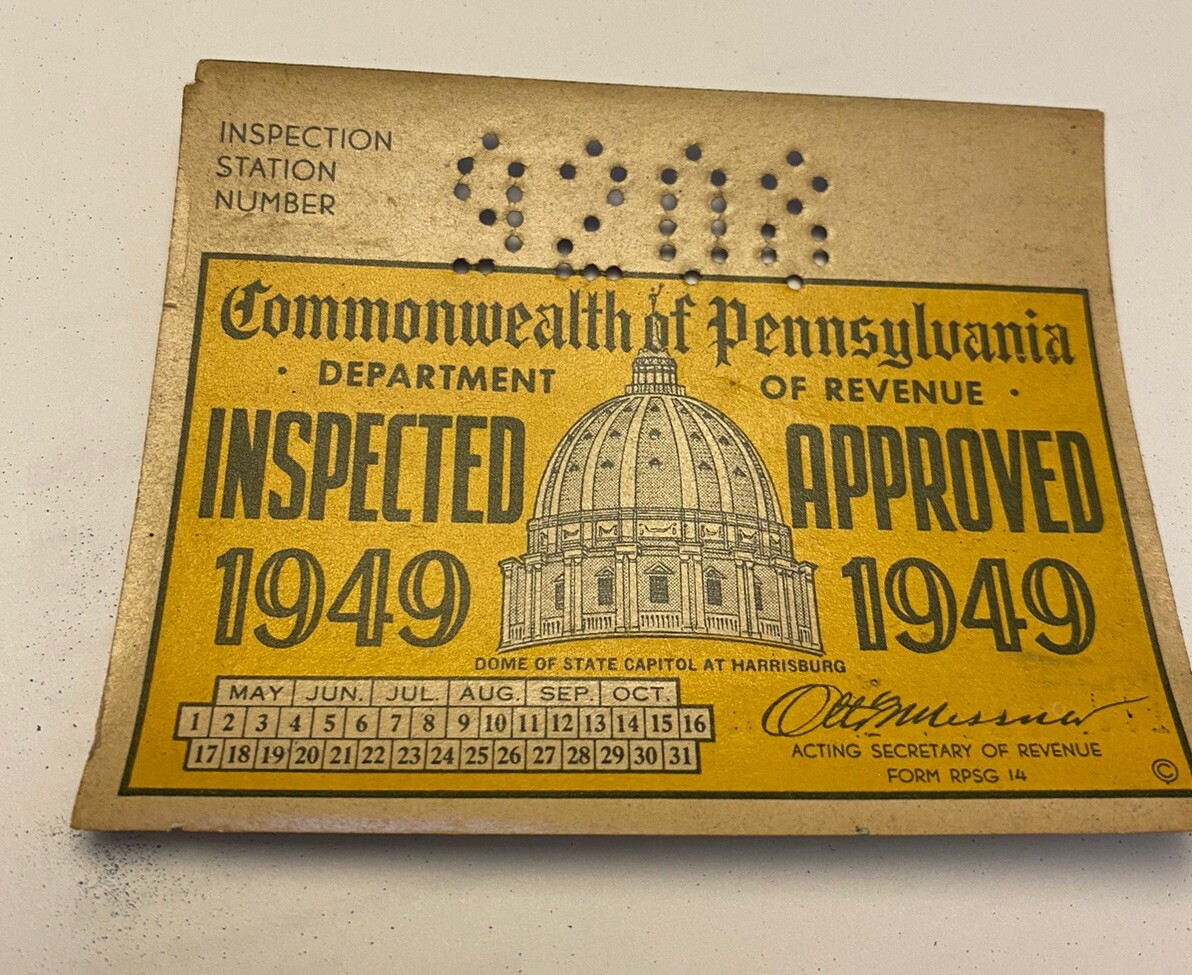 1949 Pennsylvania State Inspection Sticker | eBay
