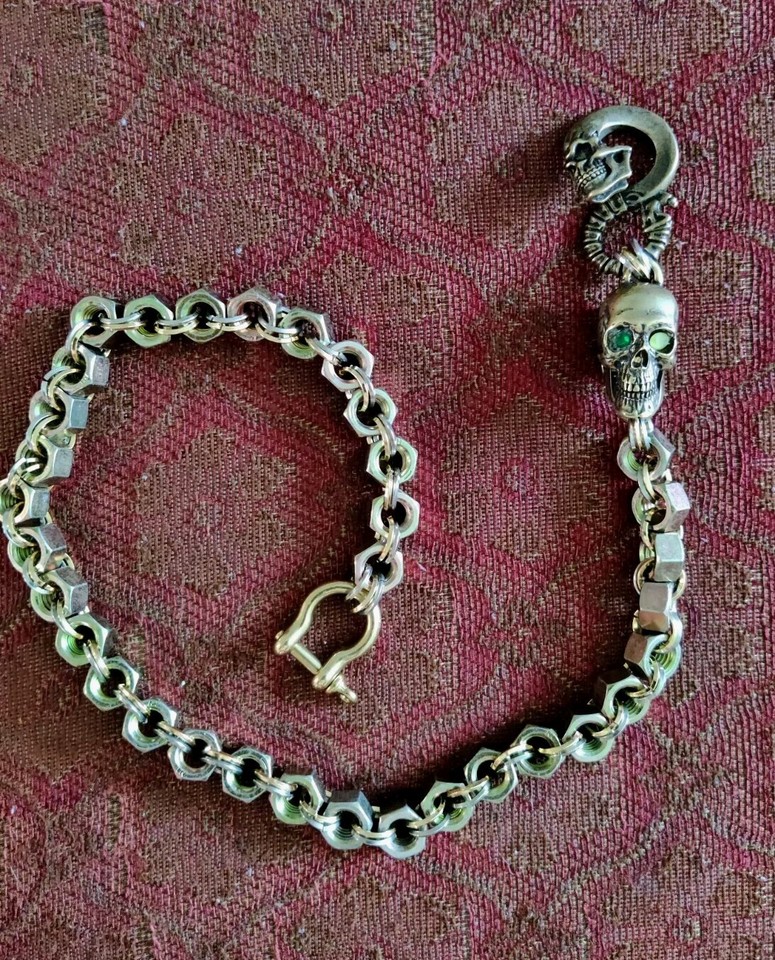 Biker Trucker Punk Skull Steel Hex Nut And Copper Wallet Chain Handmade ...