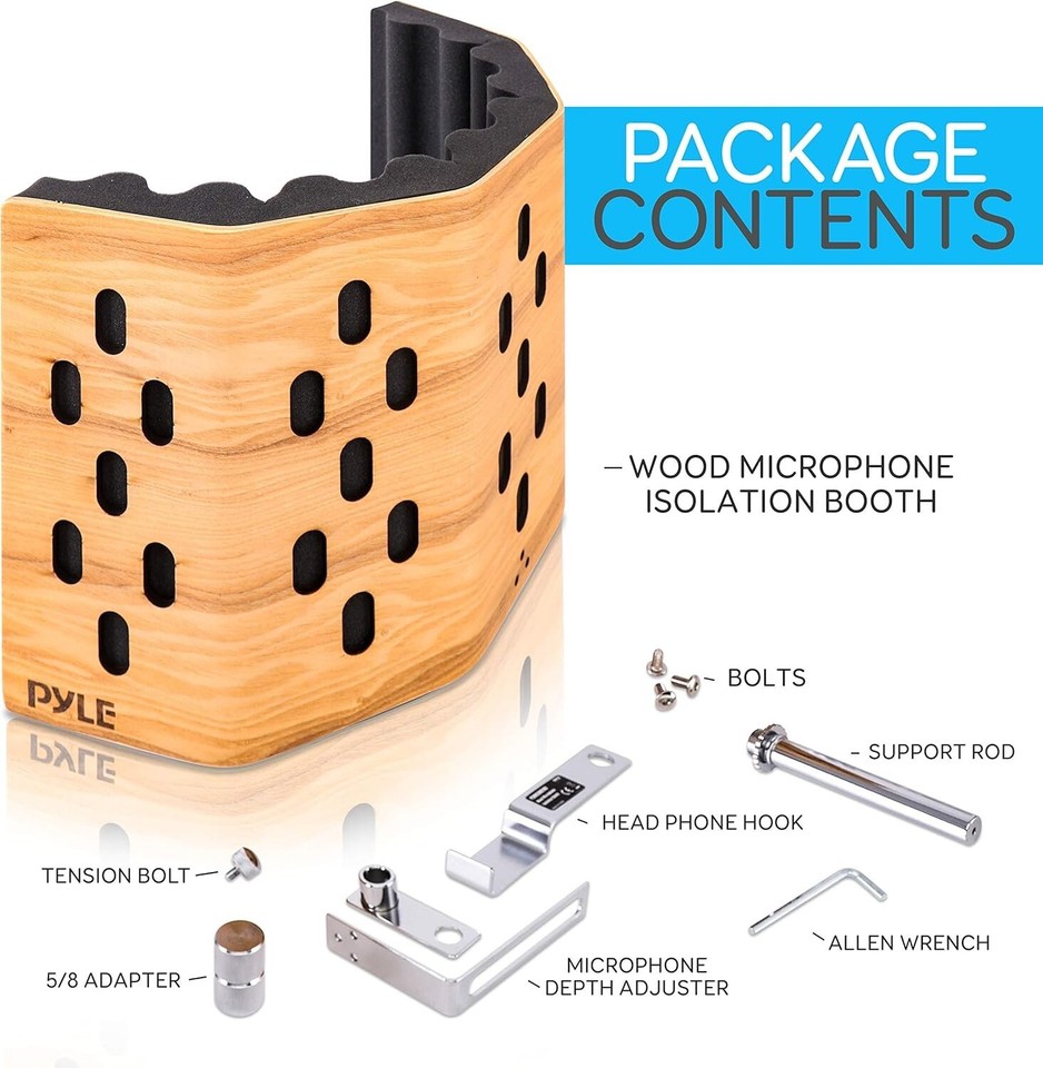 Pyle Wood Microphone Isolation Shield-Sound Isolation Recording Booth ...