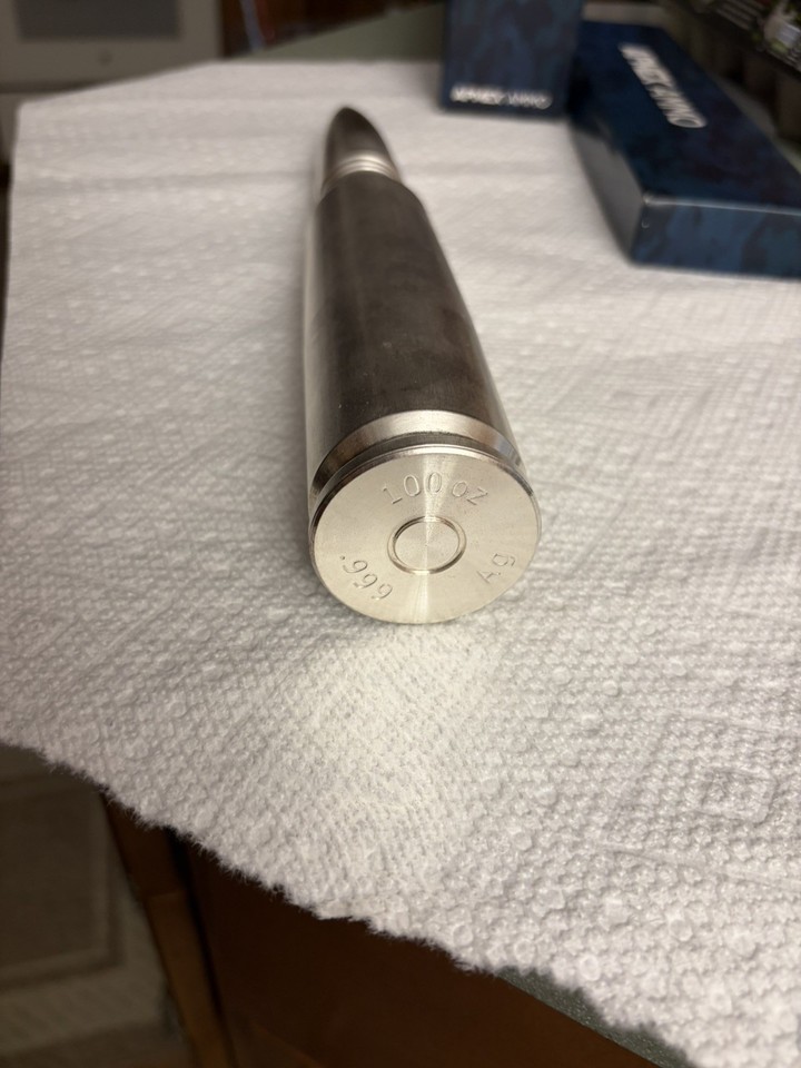 APMEX 100 oz .999 Fine Silver Bullet Artillery Shell Shaped Round ...