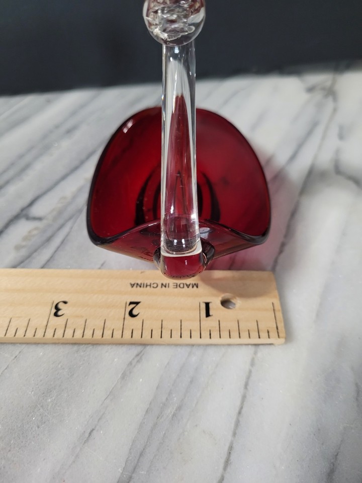 VTG DUNCAN MILLER Ruby Red Clear Pull Glass Swan Head Nut Trinket Candy ...