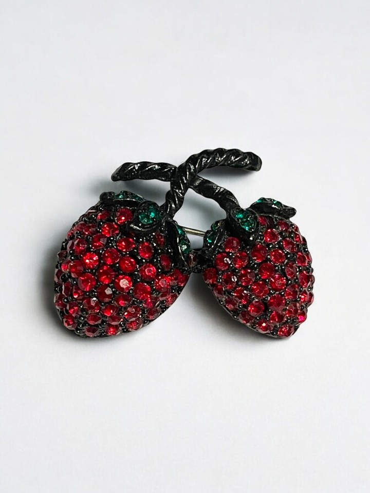 Vintage Weiss Signed Double Strawberry Brooch Pin Back Jewelry Crystals ...