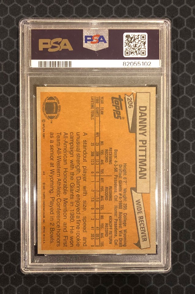 1981 Topps Football #206 - Danny Pittman - Giants - PSA 9 - Fresh Slab ...