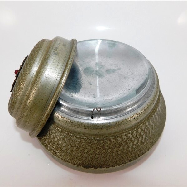 119/326 Vintage Metal Musical Powder Box With Red Stone on Top "Dance ...