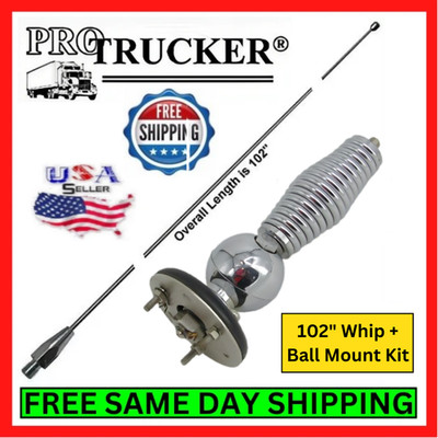 Pro Trucker 102" CB Ham Radio Antenna SS Whip w/ Ball Mount Barrel ...