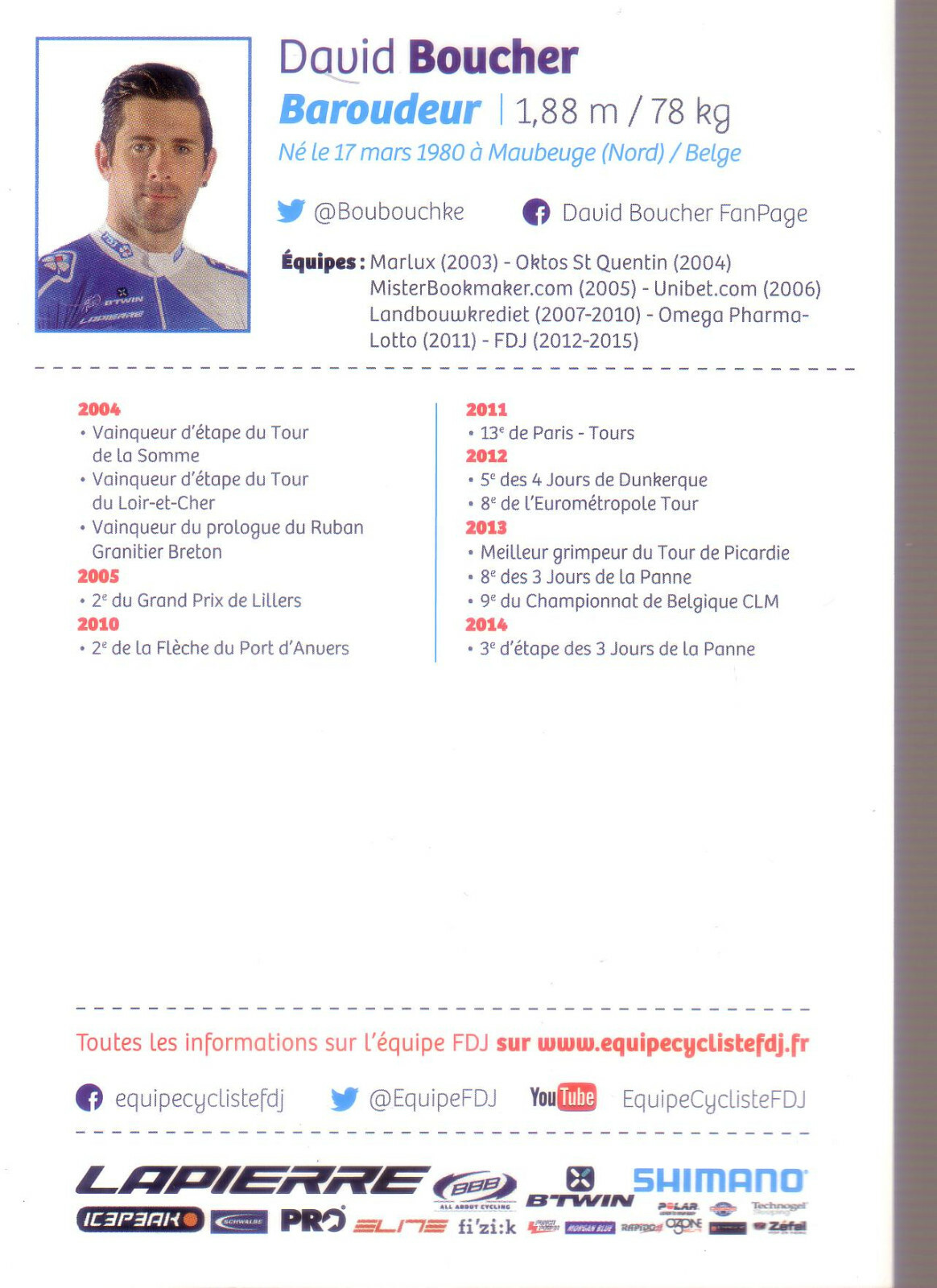 David BOUCHER *** Carte Postale *** Equipe Francaise des Jeux - 2015 | eBay