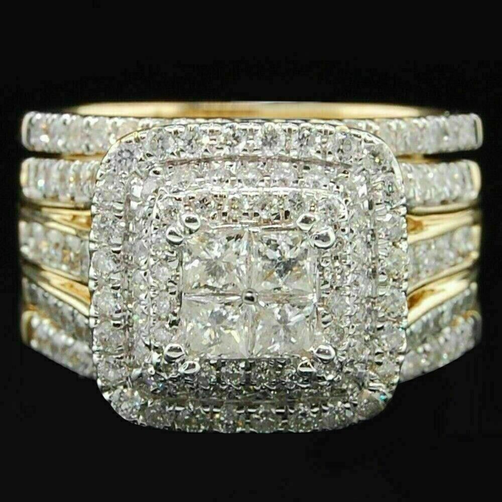 14k Yellow Gold Plated 4 Ct Simulated Diamond His & Her Engagement Trio ...