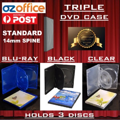 PREMIUM QUALITY Triple 3 DVD Case DVD Cover Blu Ray Black Clear 14mm ...
