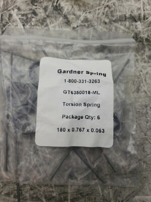 6pcs, Gardner Springs, Torsion Spring, GT6350018-ML, 180 x 0.767 x 0. ...