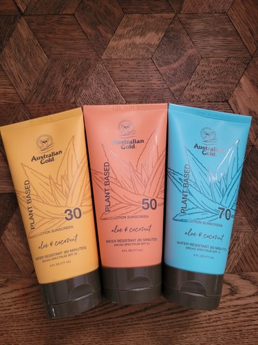 3 Pack Australian Gold Sunscreen Plant Based 30,50,70 SPF New Bottles ...