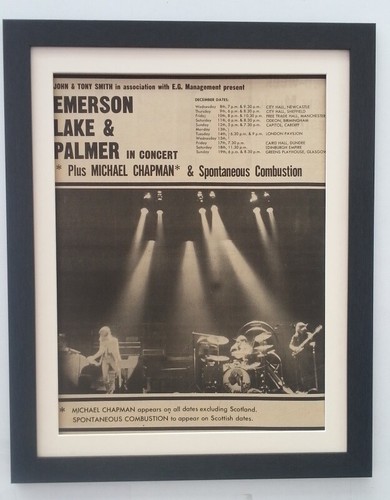 ELP*In Concert*1971*RARE*ORIGINAL*POSTER*AD*QUALITY FRAMED*FAST WORLD ...