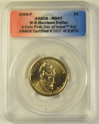 2009-P Harrison Presidential Dollar ANACS MS-67 First Day of Issue | eBay