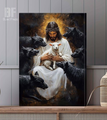 Jesus Protecting Lamb from Wolves Poster, Spiritual Christian Art ...
