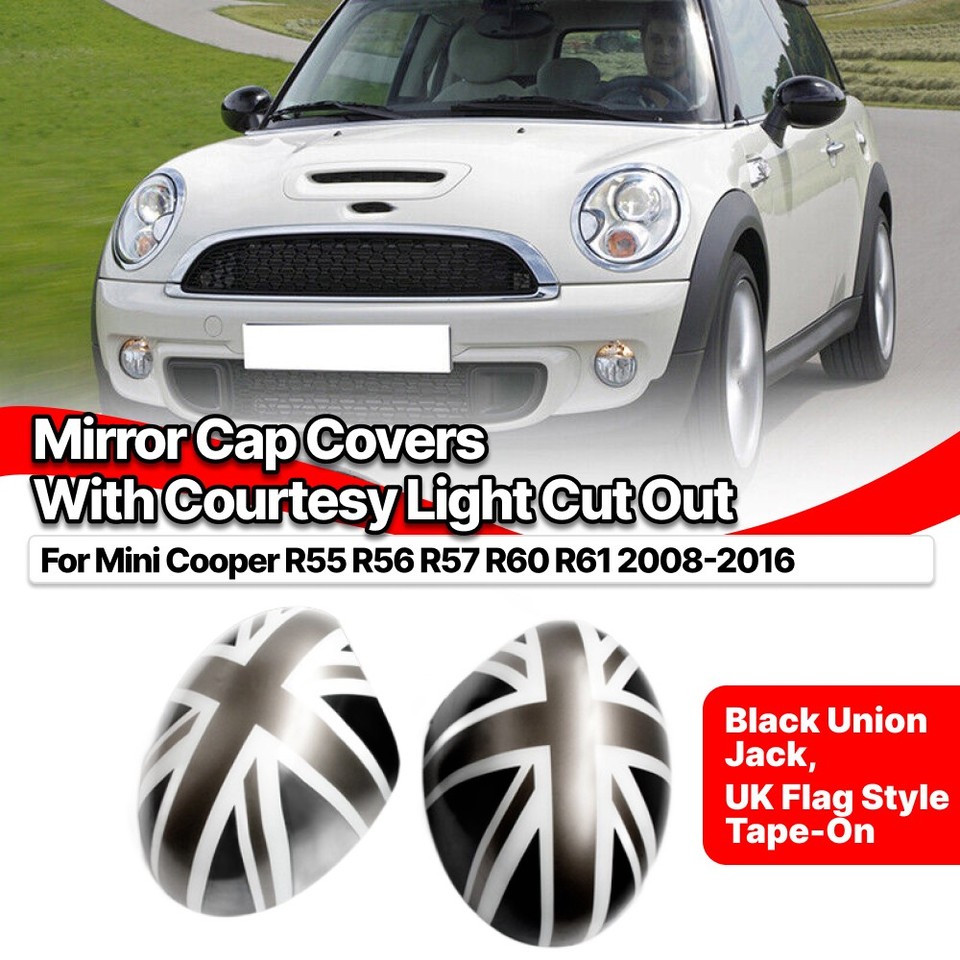 Black Gray Union Jack Side View Manual Mirror Cover Caps For MINI ...