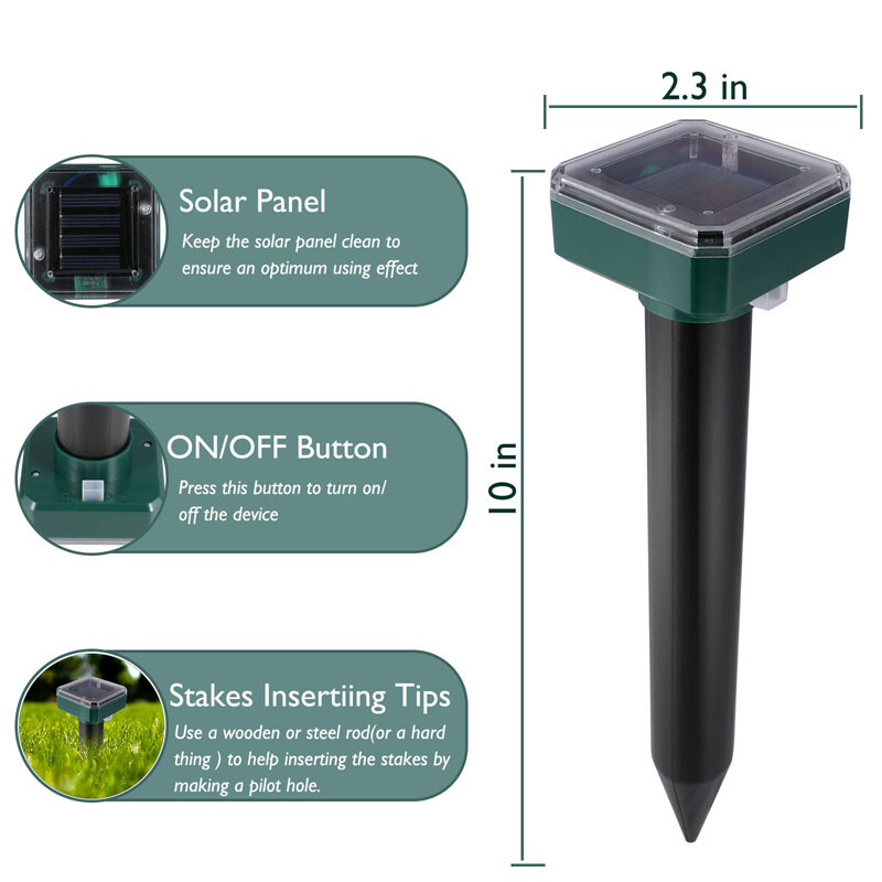2-10PCS Solar Power Ultrasonic Animal Mice Gopher Pest Snake Repellent ...