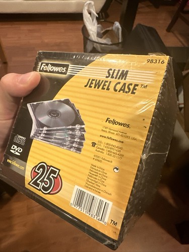 Fellowes® Slim Jewel Case CD DVD Clear/Black Sealed Pack Of 25 Vintage ...
