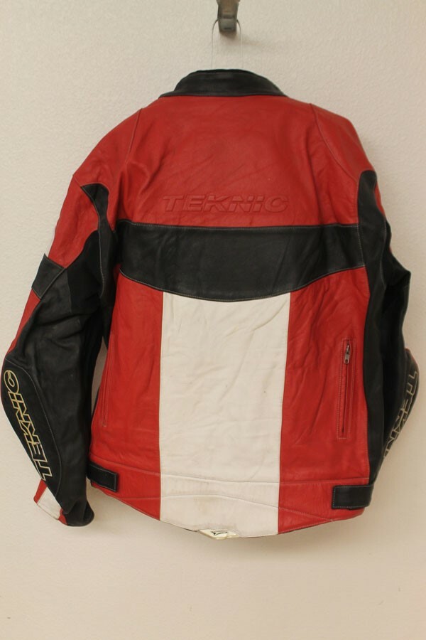 MENS TEKNIC RED LEATHER ARMORED CRASH PROTECTION MOTORCYCLE RACING ...