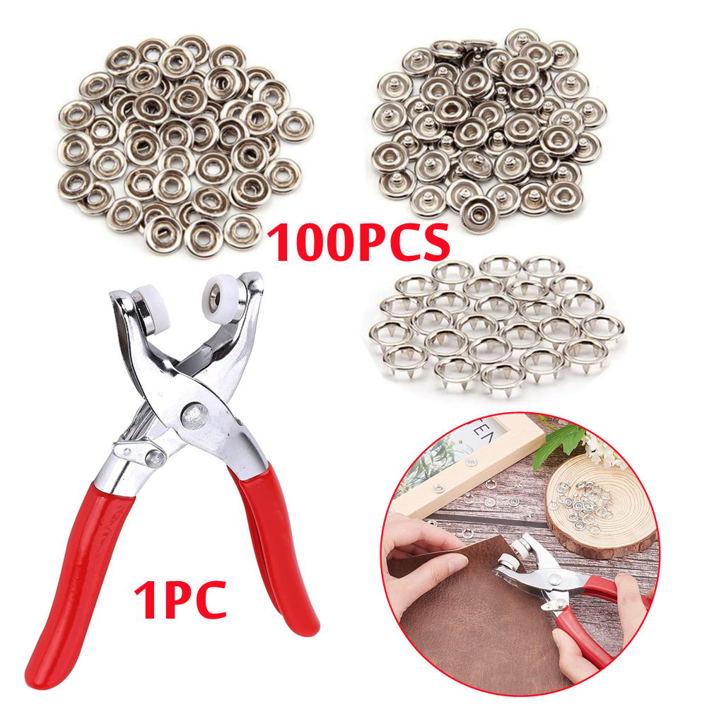 100/200pc Prong Pliers Ring Press Studs Snap Popper Fasteners 9.5mm DIY ...