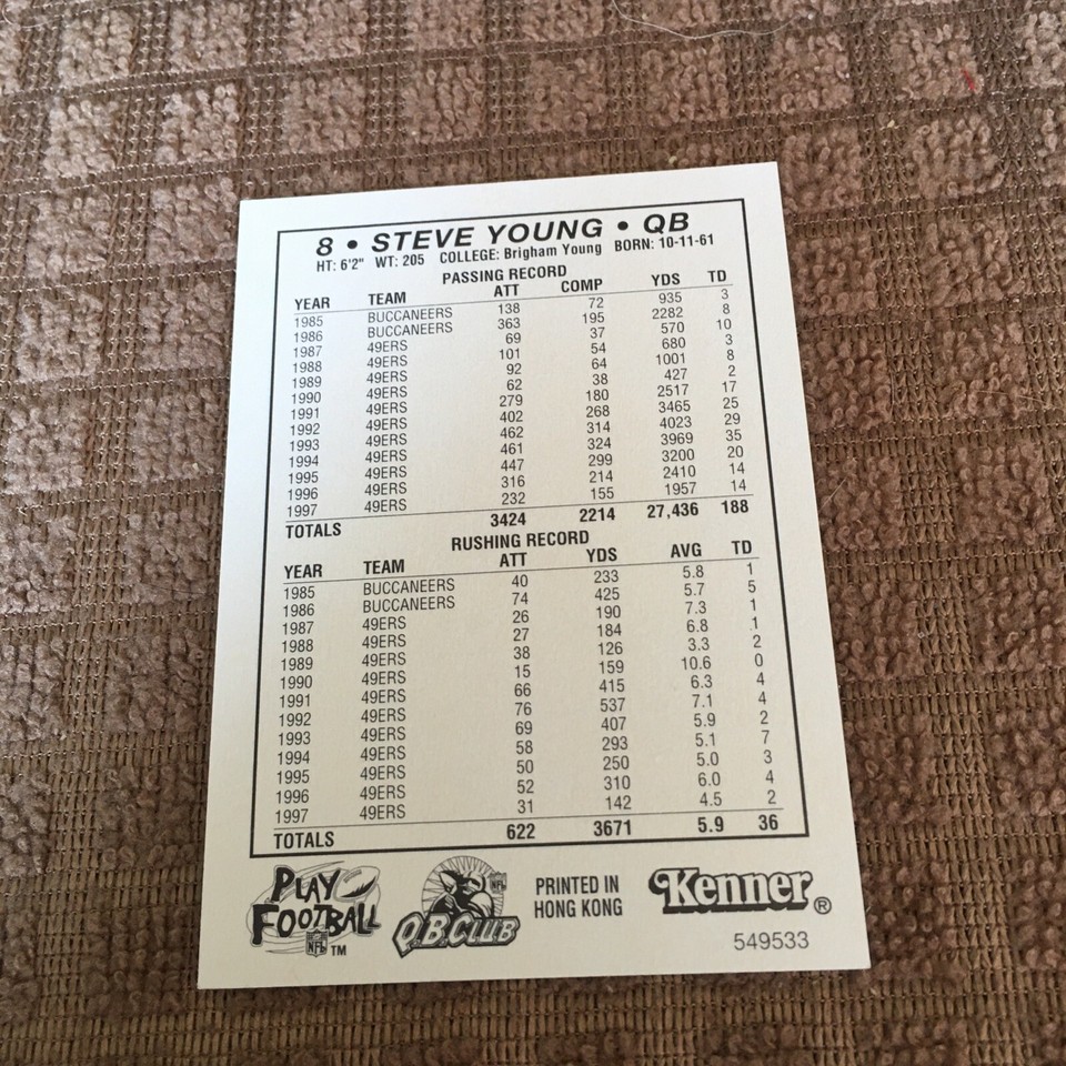 1998 Kenner Steve Young Starting Line-Up Classic Doubles Card ONLY | eBay