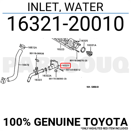 1632120010 Genuine Toyota INLET, WATER 16321-20010 | eBay