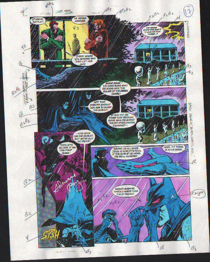 BATMAN #470 OF GODS AND MEN HAND COLORED GUIDE SIGNED BY ADRIENNE ROY ...