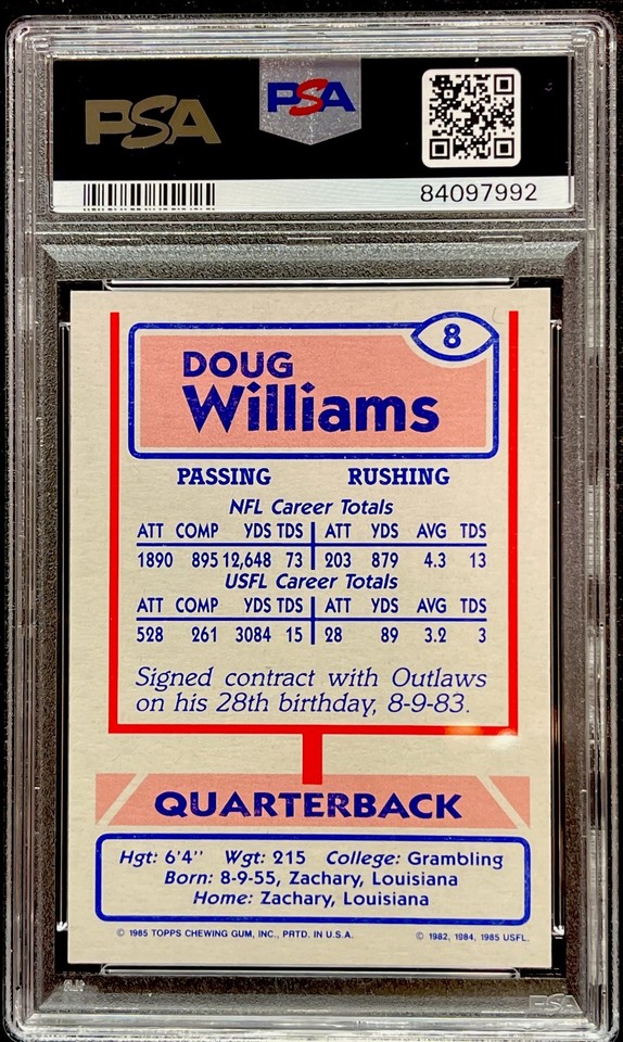 1985 Topps USFL Doug Williams #8 PSA 8 NM-MT. Freshly Graded. ENN Cards ...