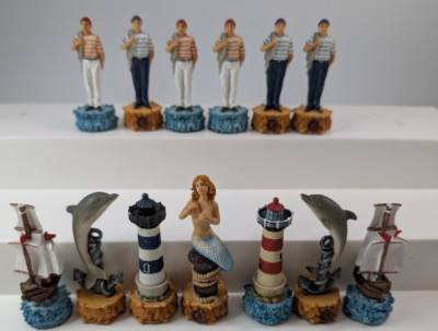 Lot Of 13 Nautical / Sea Chess Pieces Mermaid Dolphin Lighthouse ...
