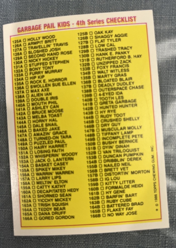 1986 GARBAGE PAIL KIDS 4th SERIES Almost Complete Exc. 37/84 Card GPK OS4 | eBay