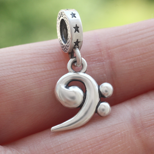 Real 925 Sterling Silver Base Clef Charm Pendant 3D Bass Key Musical ...