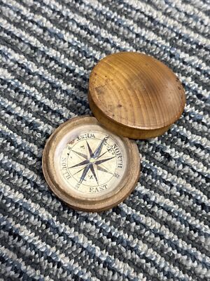 Antique Pocket Compass Turned Wood Case 1800s | eBay