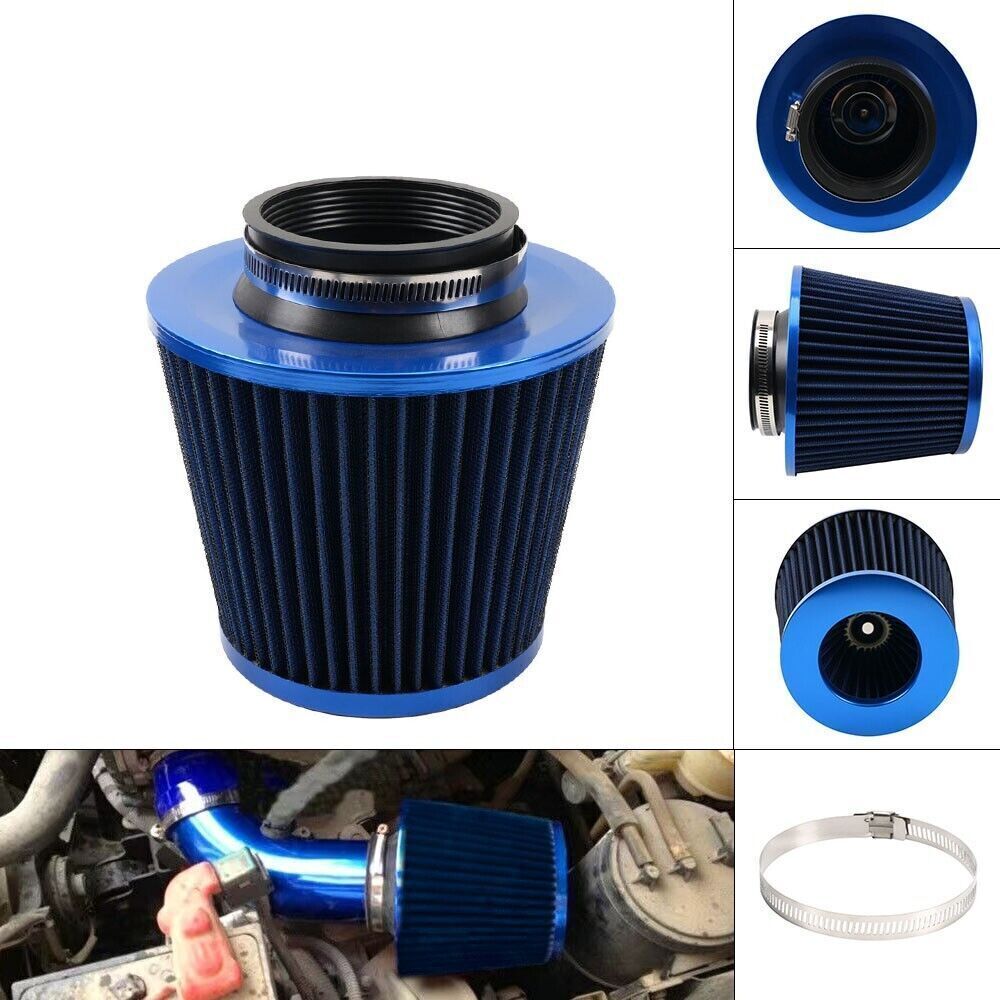 BLUE 3" 76mm Inlet Car Truck Cold Air Intake Cone Replacement Dry Air ...