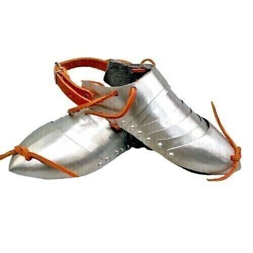 Medieval Steel Sabaton Armour Shoe Pair Crusader Shiny Silver Spartan ...