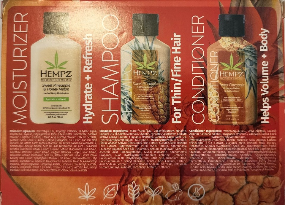 Hempz Mini Sweet Pineapple & Honey Melon Trio Gift Set of 3 Thin/Fine ...