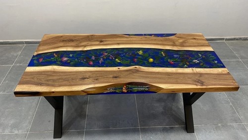 Flowers Walnut Blue Epoxy Resin Table/epoxy computer desk/epoxy coffee ...