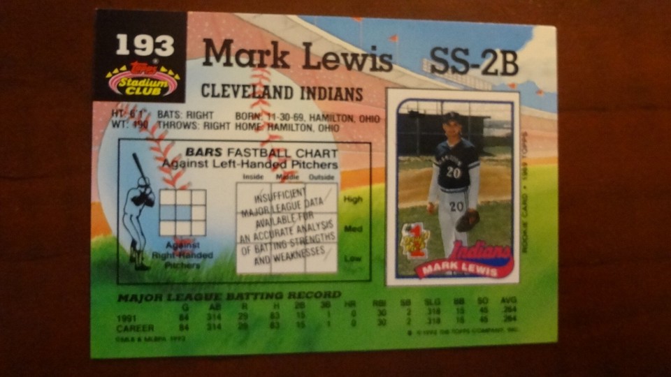 1992 TOPPS STADIUM CLUB # 193 MARK LEWIS BASEBALL CARD | eBay