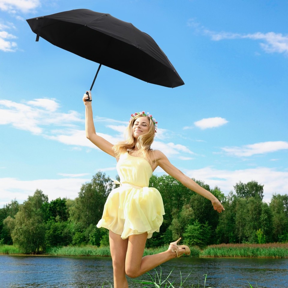 Enlarged Folding Umbrella Foldable Black Heavy Duty Multi Person Rain ...