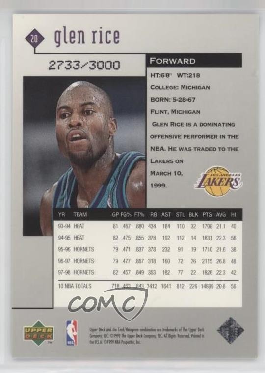 1998-99 Upper Deck Black Diamond Double Diamond /3000 Glen Rice #20 | eBay