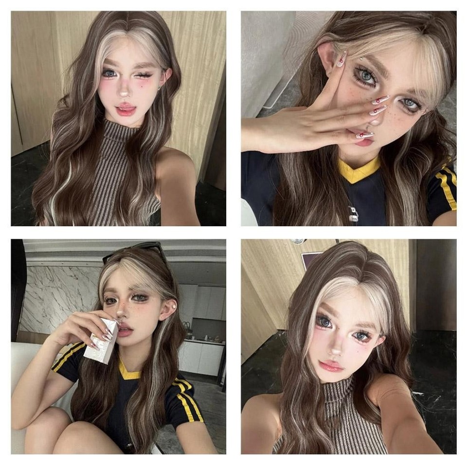 Small Amount Lace American Asian Style Gray Gold Highlight Wig) Long ...