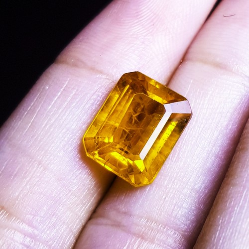 5.49Ct 10mm Emerald Bright Yellow Natural Sapphire Loose Gemstone + Lab ...