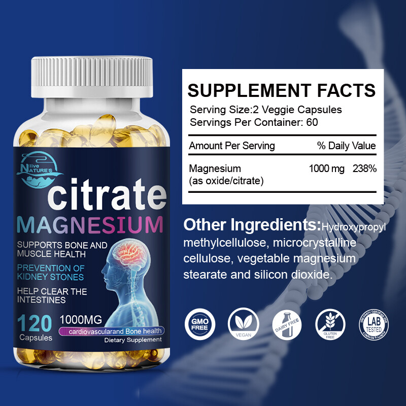 Magnesium Citrate Capsules 1000mg Per Serving - Highest Potency 120 ...