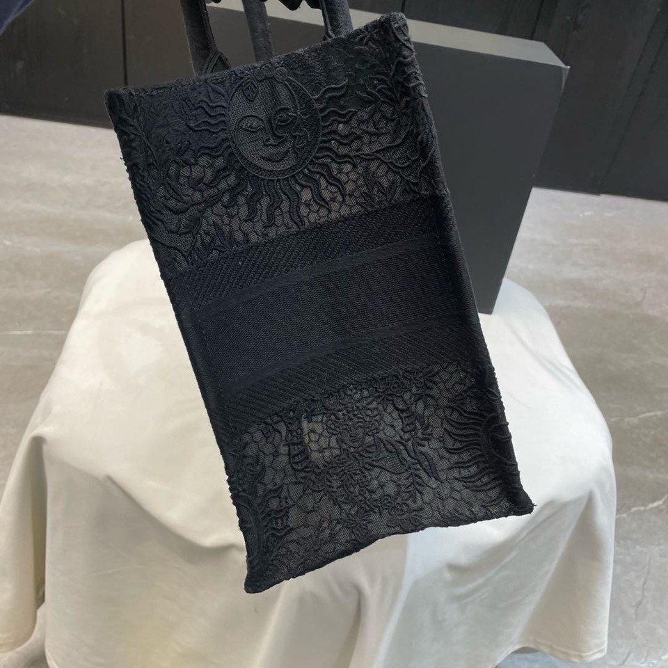 DIOR Tote Bag DIOR BOOK TOTE MEDIUM Black Embroidered tote bag lace ...