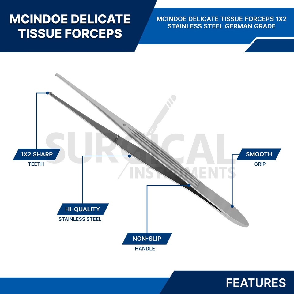 5 Pcs Mcindoe Delicate Tissue Forceps, 1.5 mm, 1X2 Teeth, Stainless ...